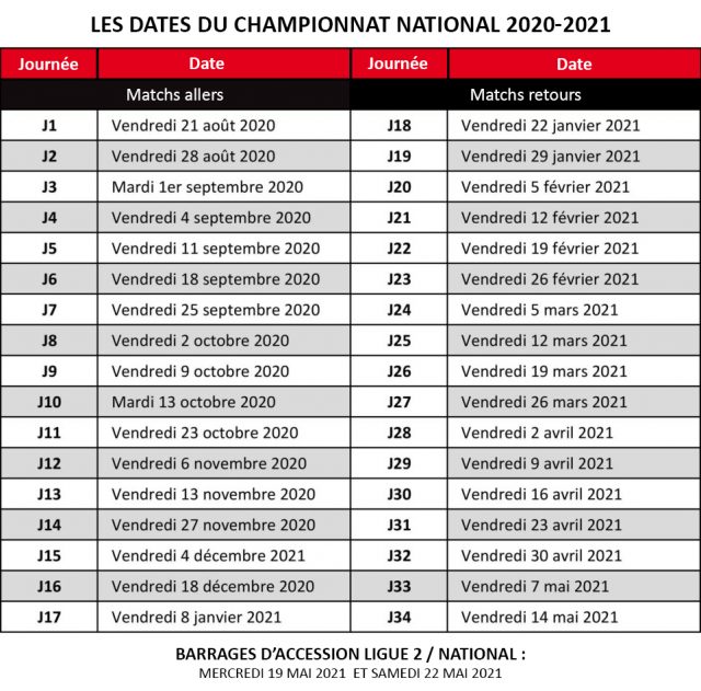 Championnat : les dates du calendrier dévoilées